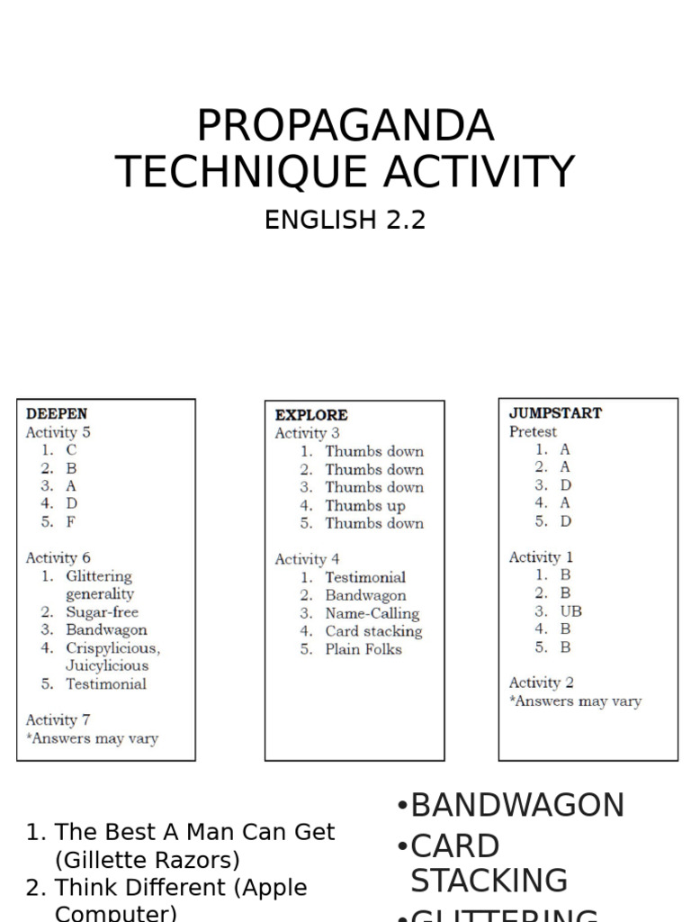 Propaganda Technique Activity | PDF | Travel | Cooking, Food & Wine
