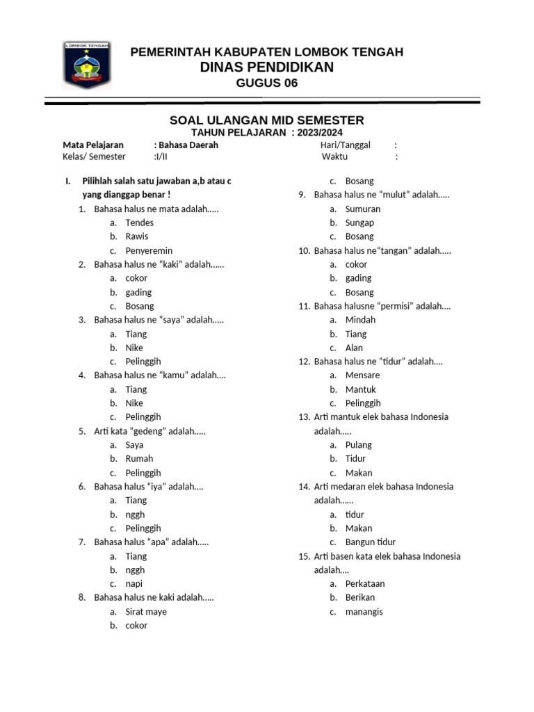 BHS Daerah Kla 1 | PDF