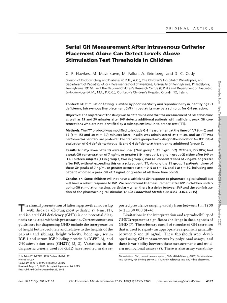 Medicion de GH Post Venopunción | PDF