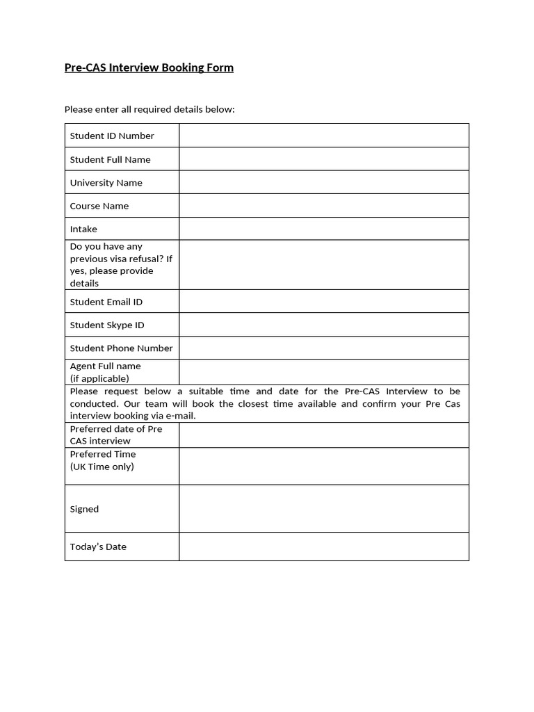 Pre-CAS Interview Booking | PDF