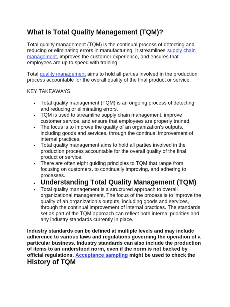 Understanding Total Quality Management (TQM) | PDF | Quality Management ...