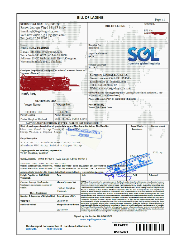 Bill of Loading BJJ | PDF