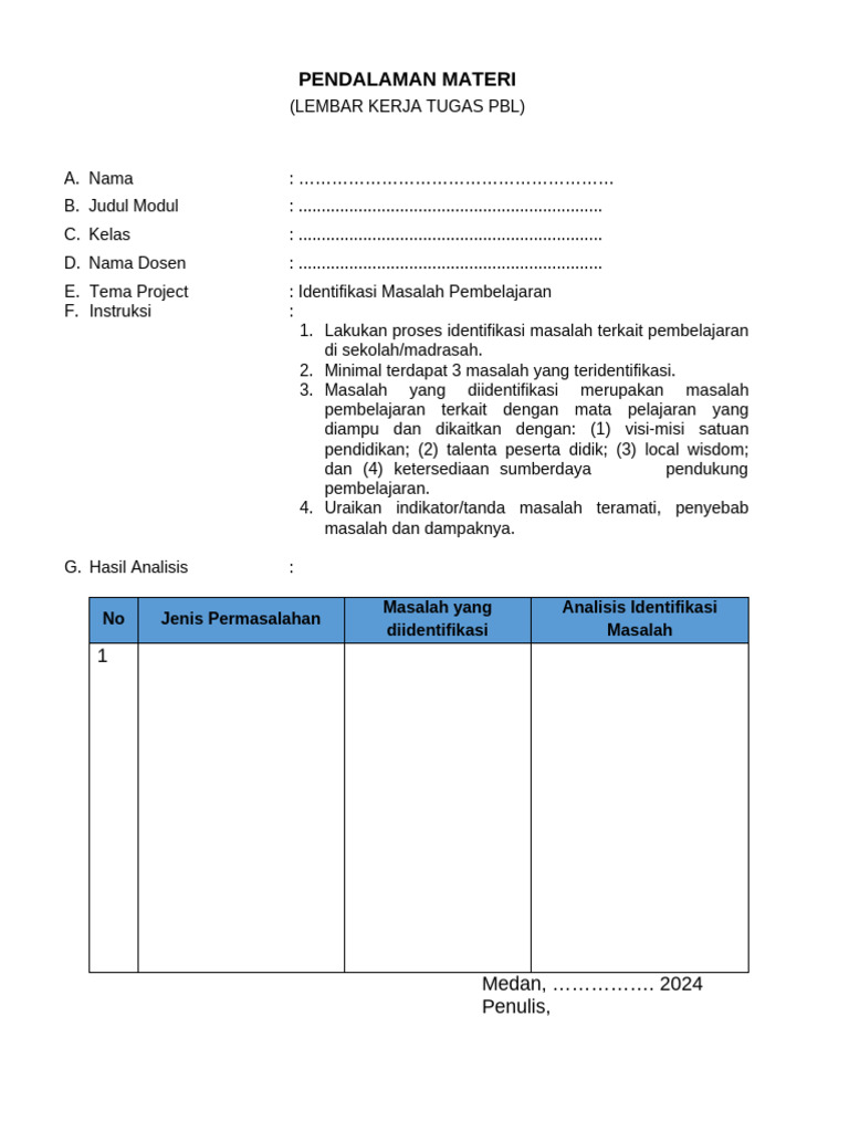 LK-TAHAP 1-TUGAS PBL-Identifikasi Masalah-Modul Pedagogik-Tema Project 1-K1-K2 | PDF