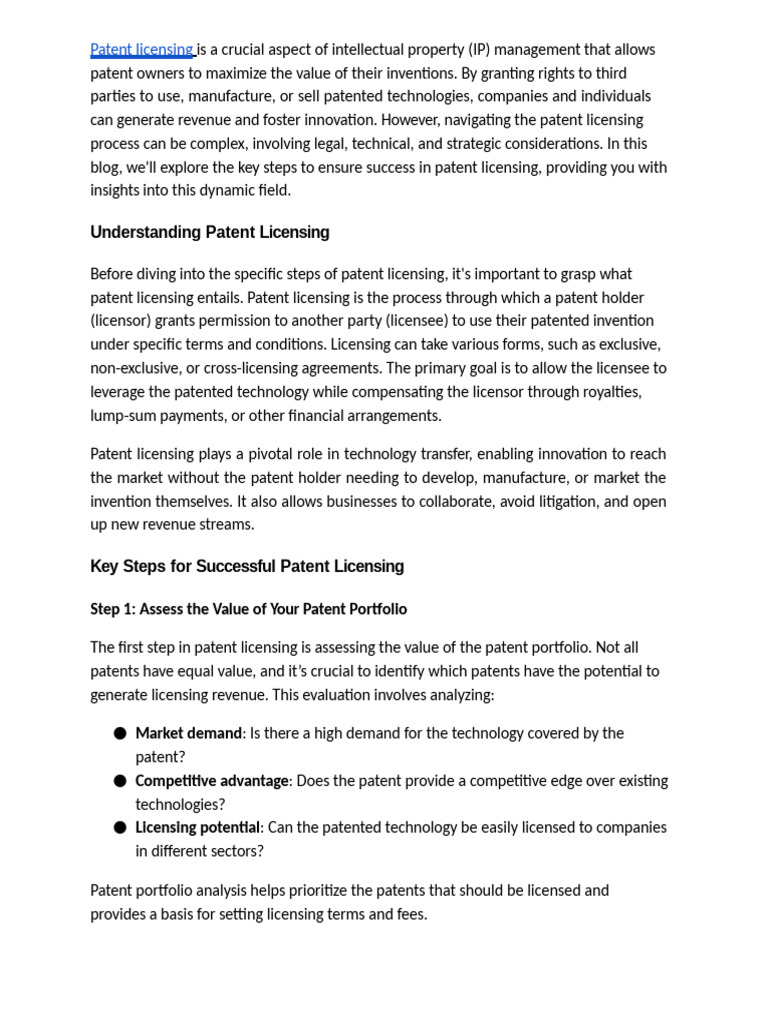 Key Steps for Successful Patent Licensing | PDF | License | Patent