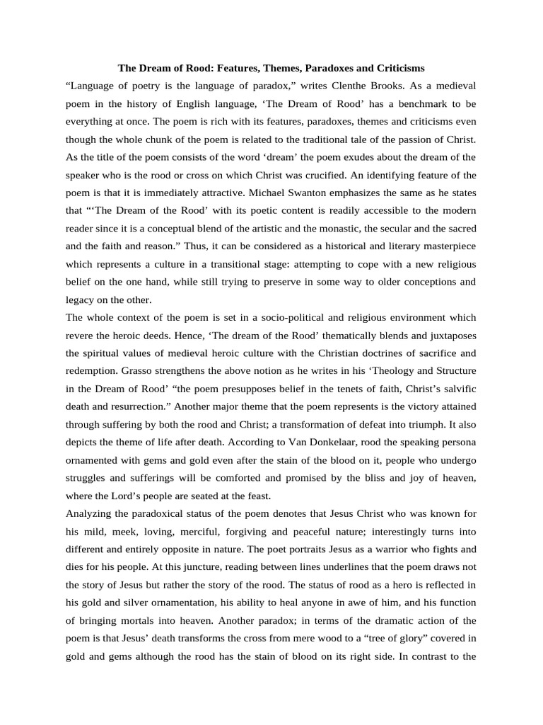 The Dream of Rood Features, Themes, Paradoxes and Criticisms | PDF ...