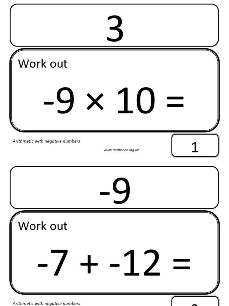 Negative Numbers Arithmetic Worksheet | PDF | Arithmetic | Mathematics