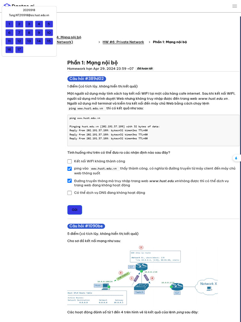 Phần 1 - Mạng nội bộ - HW 6 - Private Network - Chương trình học của IT4651 - MOOC daotao.ai | PDF