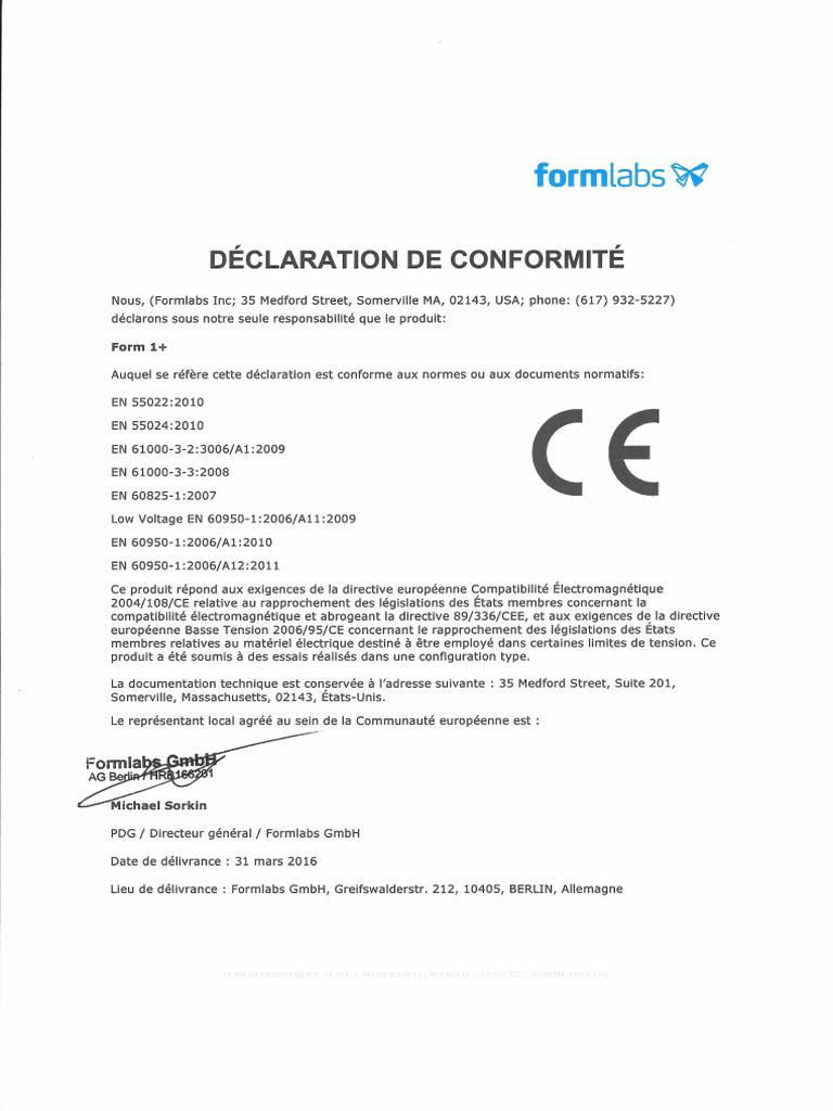 Declaration CE Form 1+ | PDF