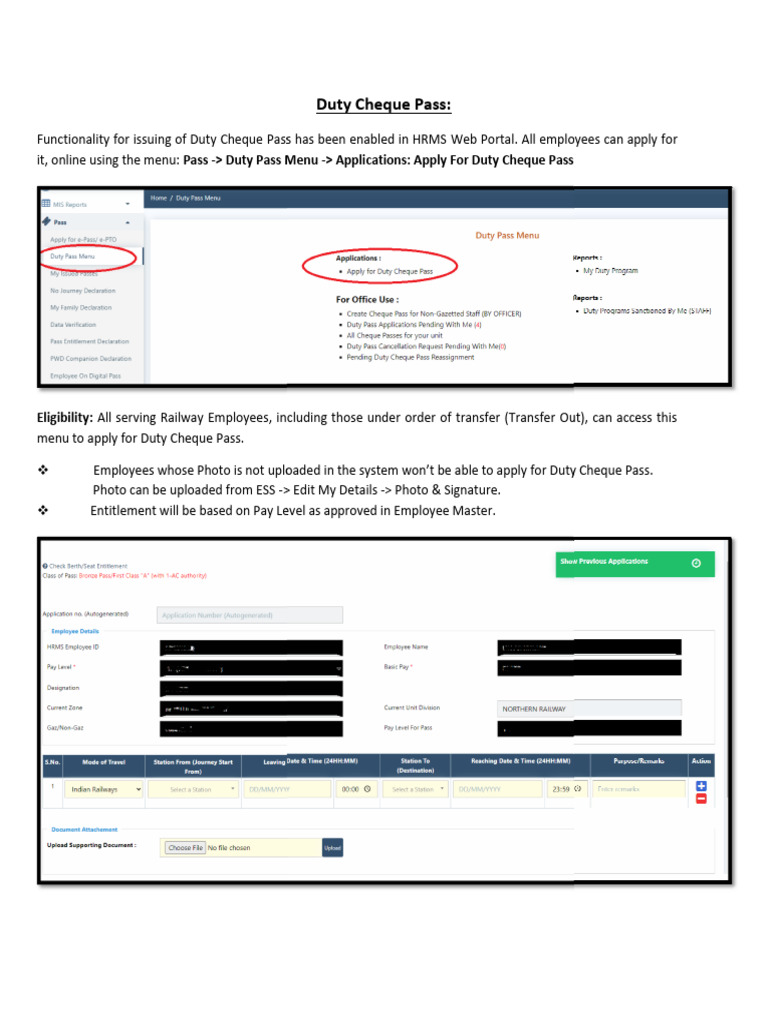 Duty Cheque Pass for Railway Employees | PDF | Cheque | Computing