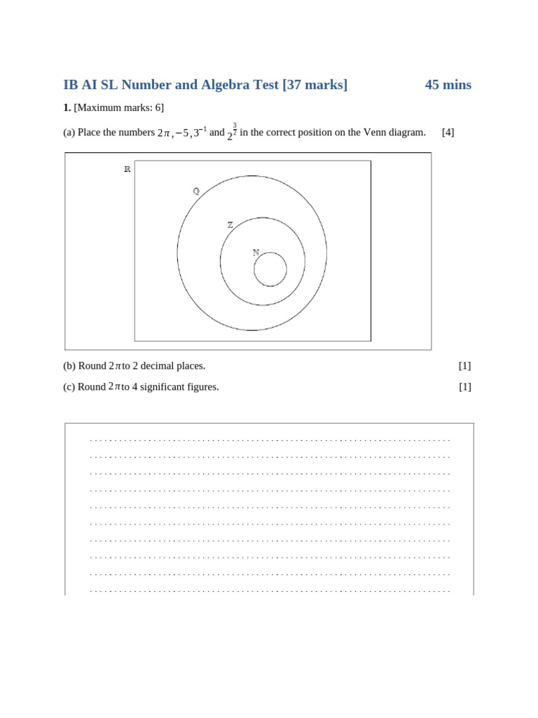 IB AI SL Number and Algebra Test 2 | PDF