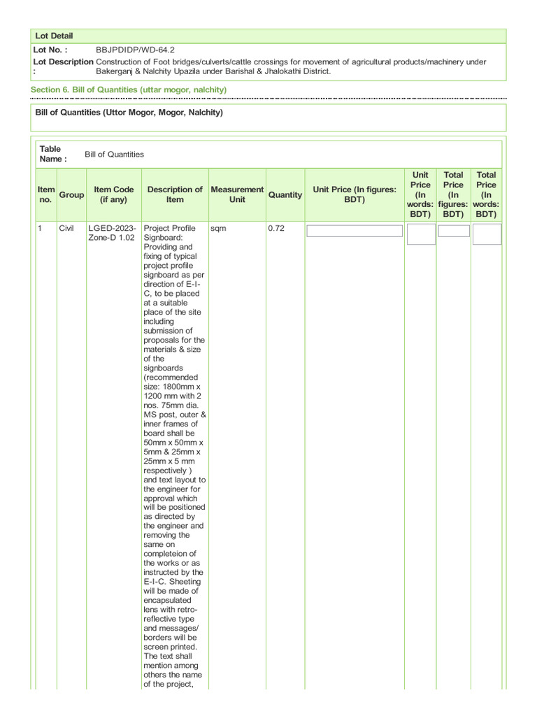 Section6 - Bill of Quantities | PDF | Concrete | Brick