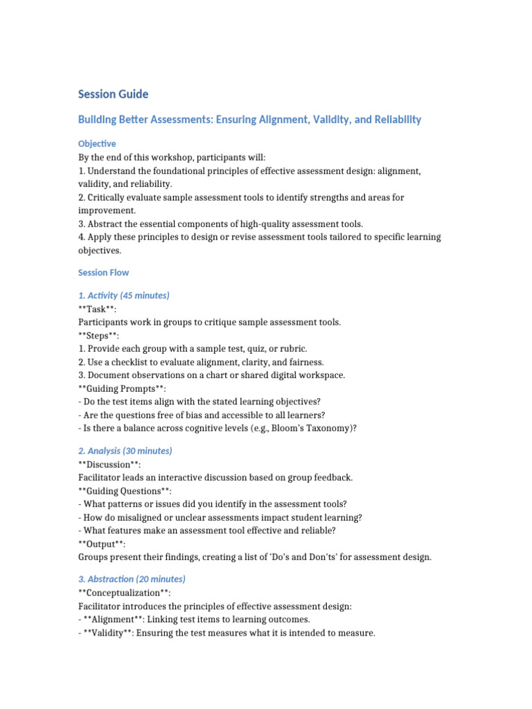 Building Better Assessments Session Guide Updated | PDF | Educational ...