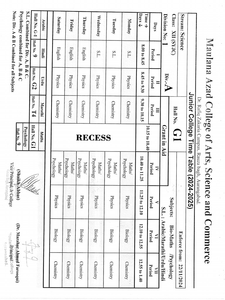 XII Science Timetable 2024-25 | PDF