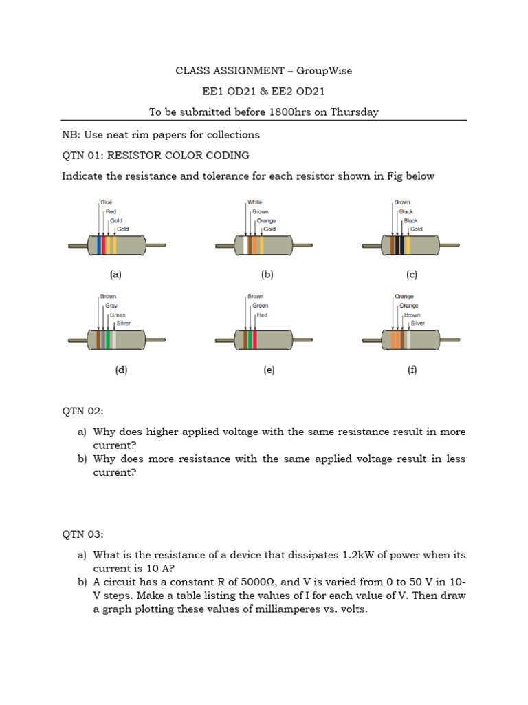 Class Assignment | PDF | Resistor | Series And Parallel Circuits
