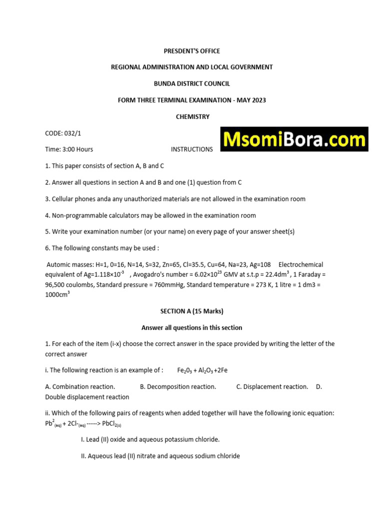 CHEMISTRY - Solved Exam | PDF | Mole (Unit) | Hydroxide CHEMISTRY - Solved Exam | PDF | Mole (Unit) | Hydroxide