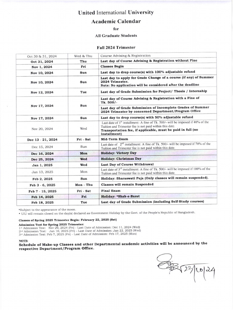 Academic Calendar - Graduate Programs - Fall 2024 Trimester | PDF ...