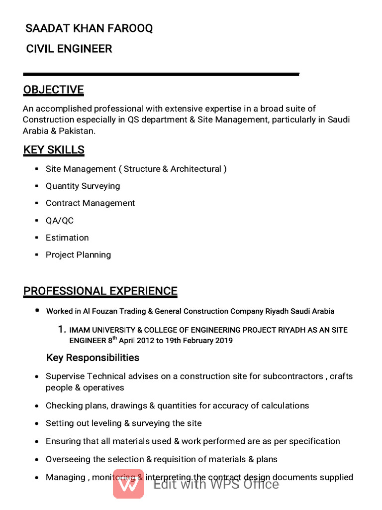 Civil Engineer's Professional Profile | PDF | Quality Assurance | Architect