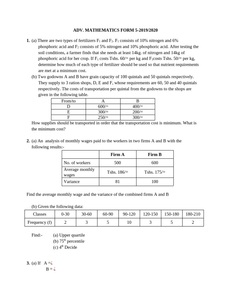 Adv. Maths FM 5 Package | PDF | Equations | Fertilizer