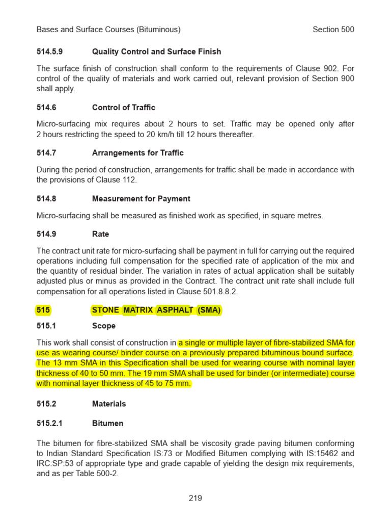 MORTH Section 500: Bituminous Courses | PDF | Secondary Sector Of The ...