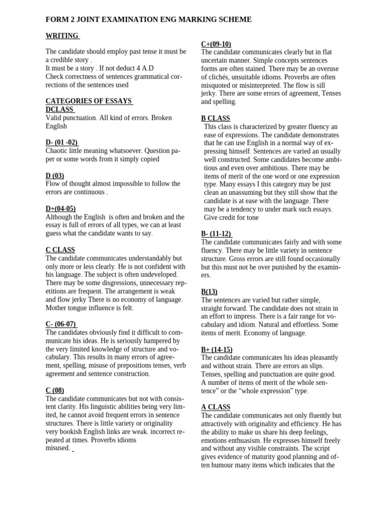 English F2 Marking Scheme | PDF | English Language | Word