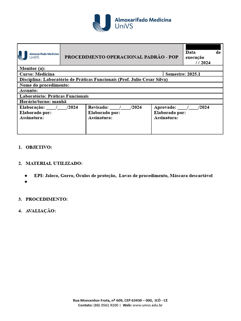 Modelo - Procedimento Operacional Padrão - Medicina | PDF