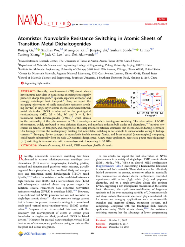 Ge Et Al 2017 Atomristor Nonvolatile Resistance Switching in Atomic ...