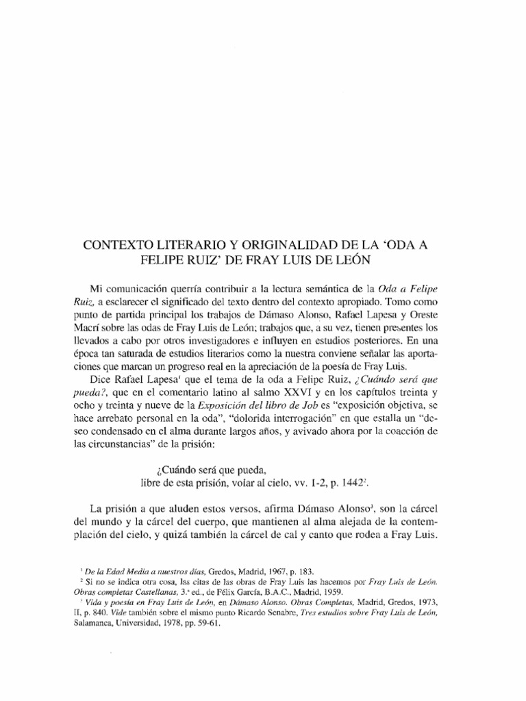 Análisis de la Oda a Felipe Ruiz de Fray Luis | PDF | Misticismo ...