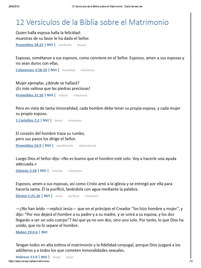 12 Versículos de La Biblia Sobre El Matrimonio - DailyVerses | PDF | Cristo (título) | Creencia ...