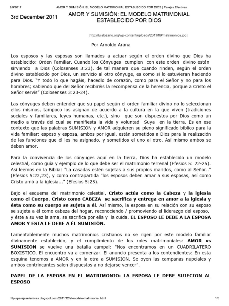 Amor y Sumisión - El Modelo Matrimonial Establecido Por Dios - Parejas ...