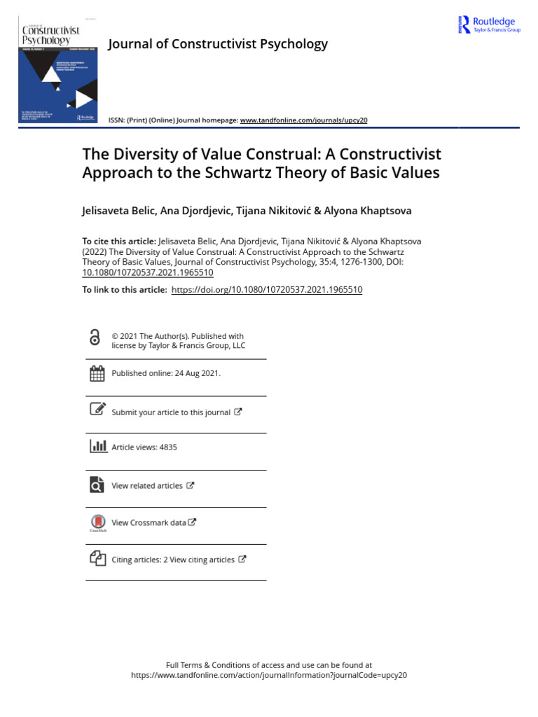The Diversity of Value Construal A Constructivist Approach To The Schwartz Theory of Basic ...
