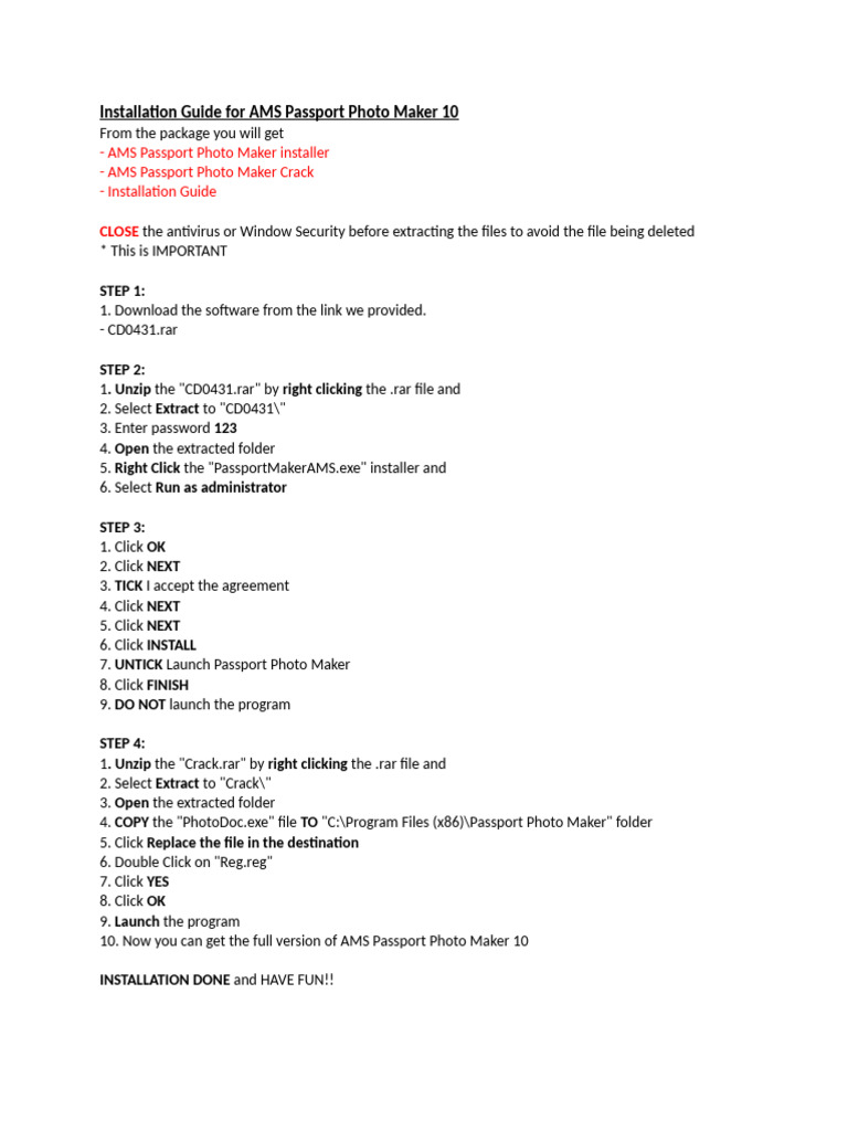 Installation Guide For AMS Passport Photo Maker 10 | PDF | Business ...