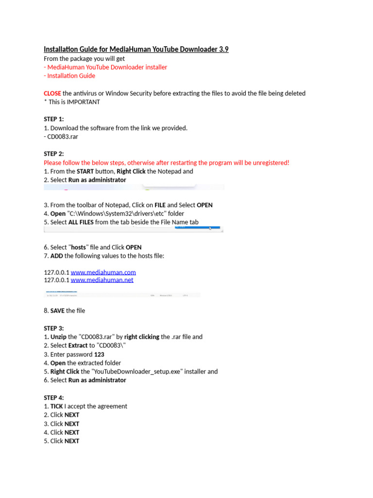 Installation Guide For MediaHuman YouTube Downloader | PDF | Computers