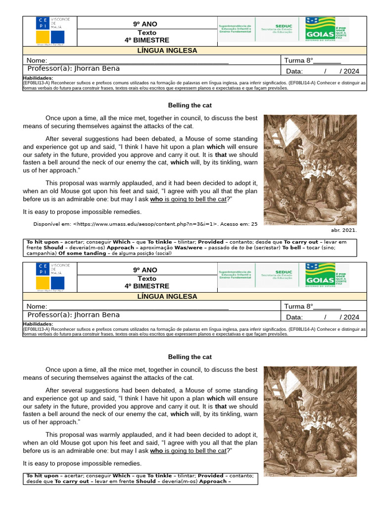 Text Belling the Cat | PDF | Cats | La Fontaine's Fables