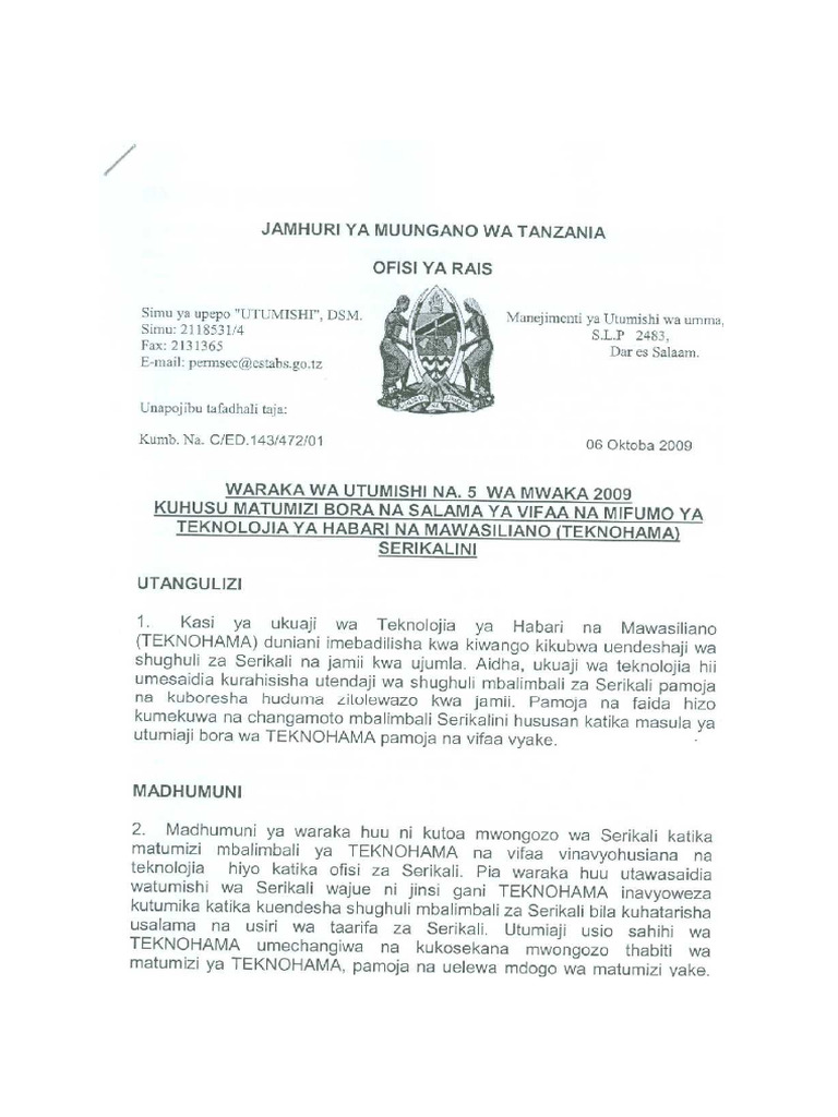Waraka Wa Utumishi Na. 5 Kuhusu - Mwongozo Wa Matumizi Bora Na Salama ...