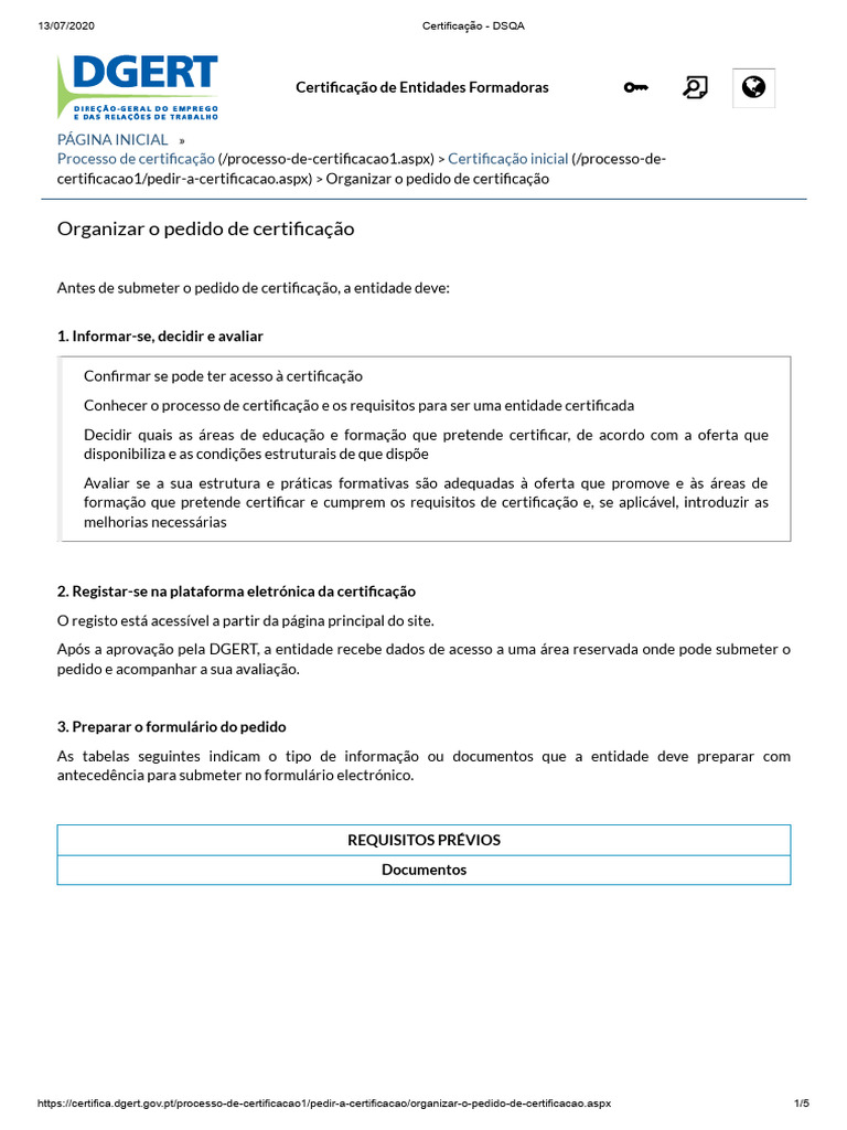 Certificação - DSQA Organizar o Pedido de Certificação | PDF | Gestão ...