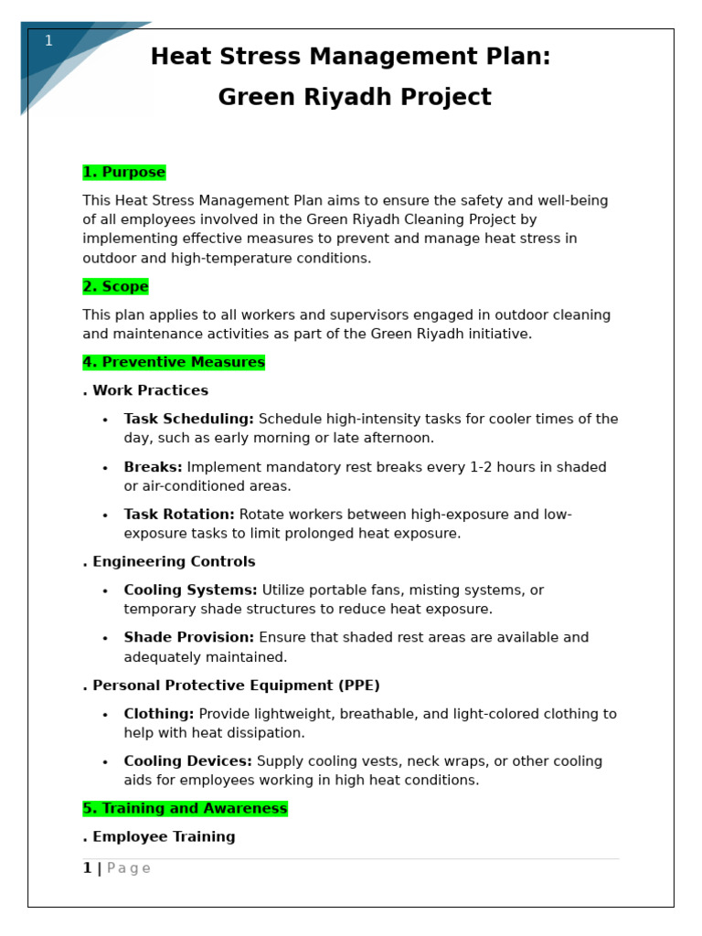 Heat Stress Management Plan | PDF | Hyperthermia | Dehydration