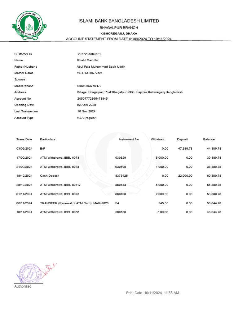 Khalid Saifullah's Bank Statement | PDF