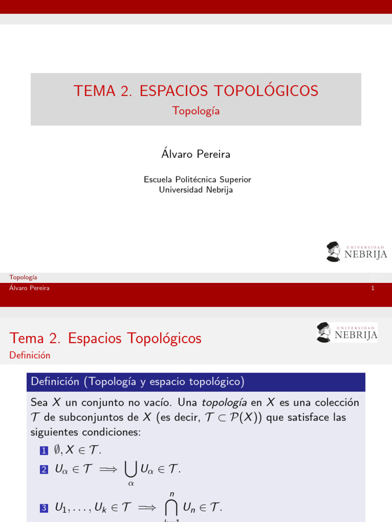 Topología Presentación Tema2 | PDF | Topología | Conjunto vacio
