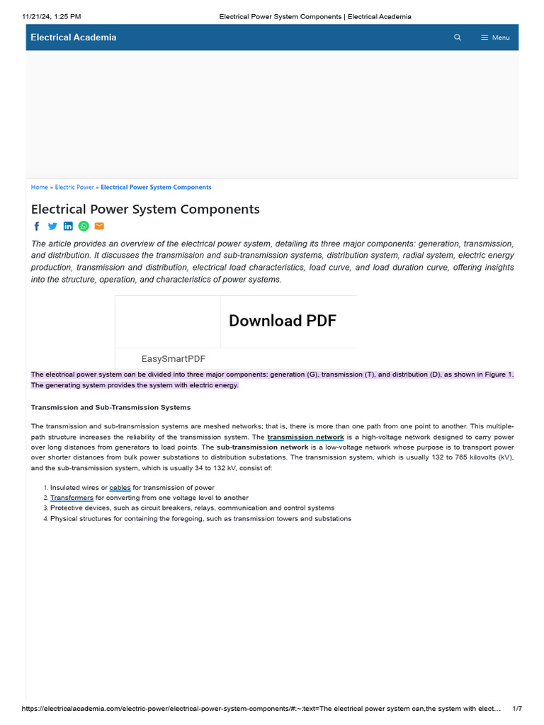 Overview of Electrical Power System Components | PDF | Electric Power ...