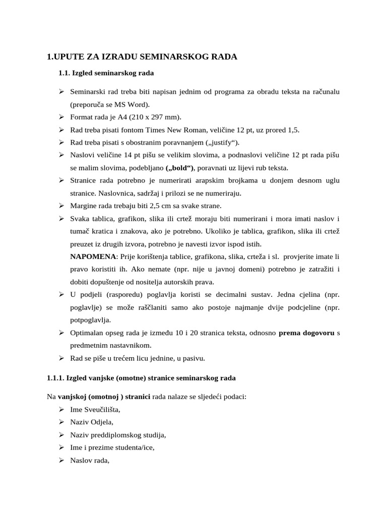 Upute Za Seminarski Rad 2024-2025 | PDF