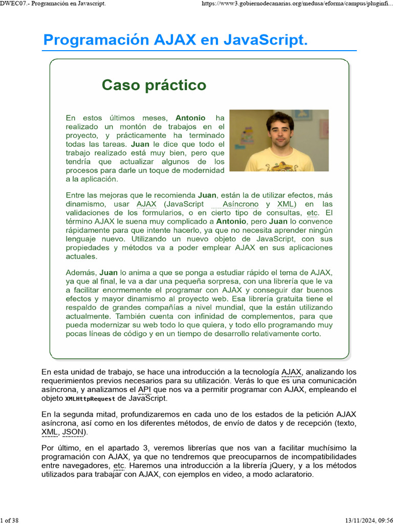 Introducción a AJAX en JavaScript | PDF | Ajax (Programación) | Redes