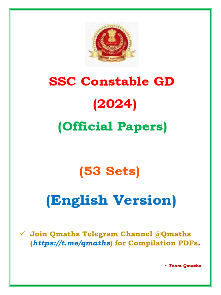 SSC GD Constable 2024 English (53 Sets) by Team Qmaths | PDF ...