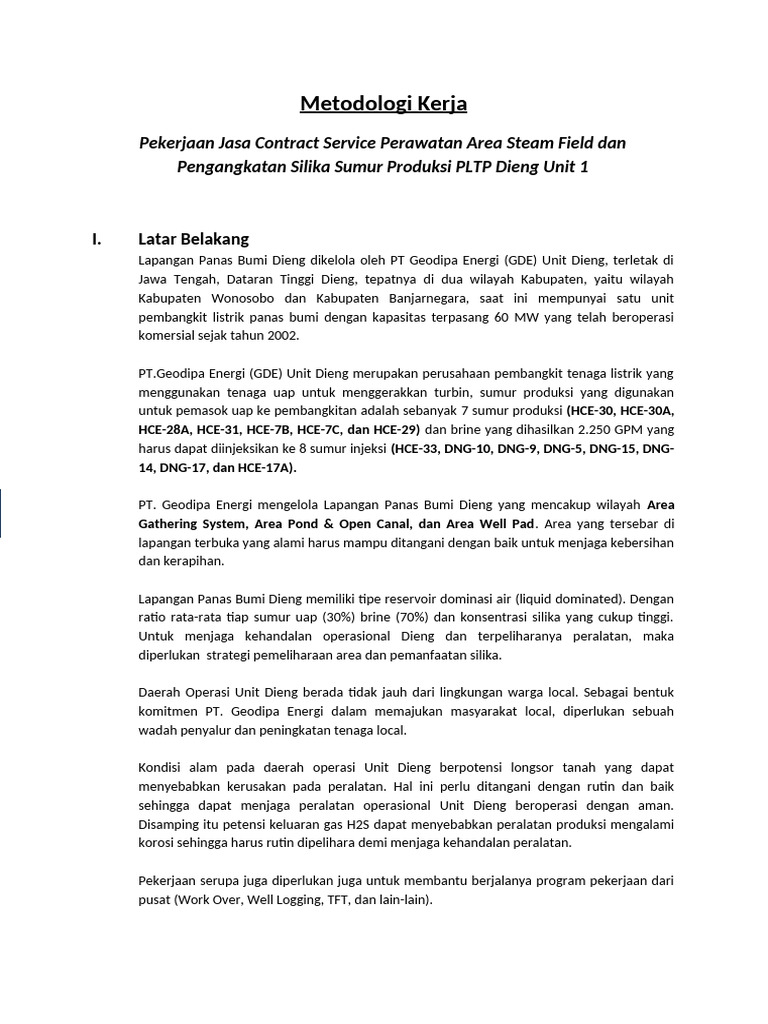 Contract Service Perawatan Area Steam Field Dan Pengangkatan Silika ...