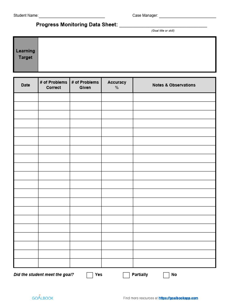 (Math PDF) Annual Progress Monitoring Data Sheet | PDF