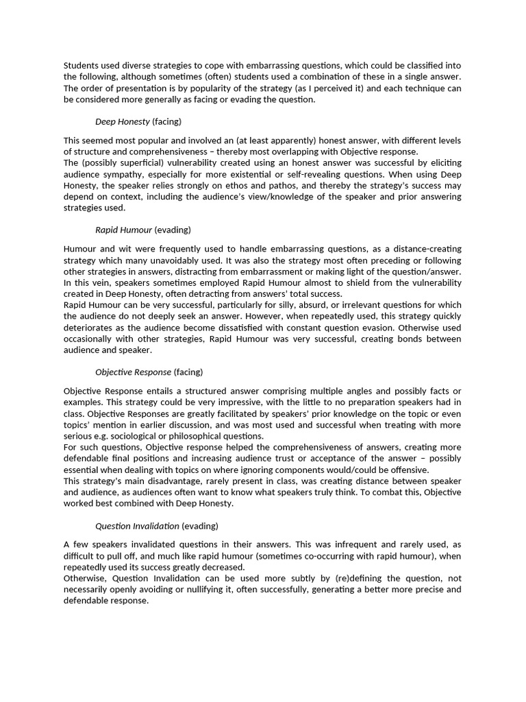 Strategies for Handling Embarrassing Questions | PDF | Humour | Psychology