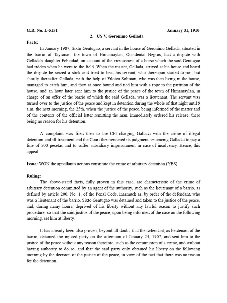 Us V Gellada | PDF | Detention (Imprisonment) | Justice Of The Peace