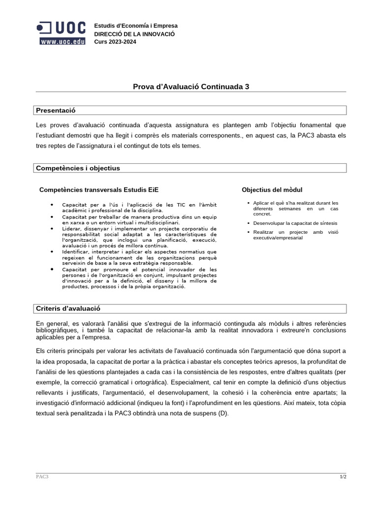 Pac3 - Solucion - Dirección de La Innovación | PDF