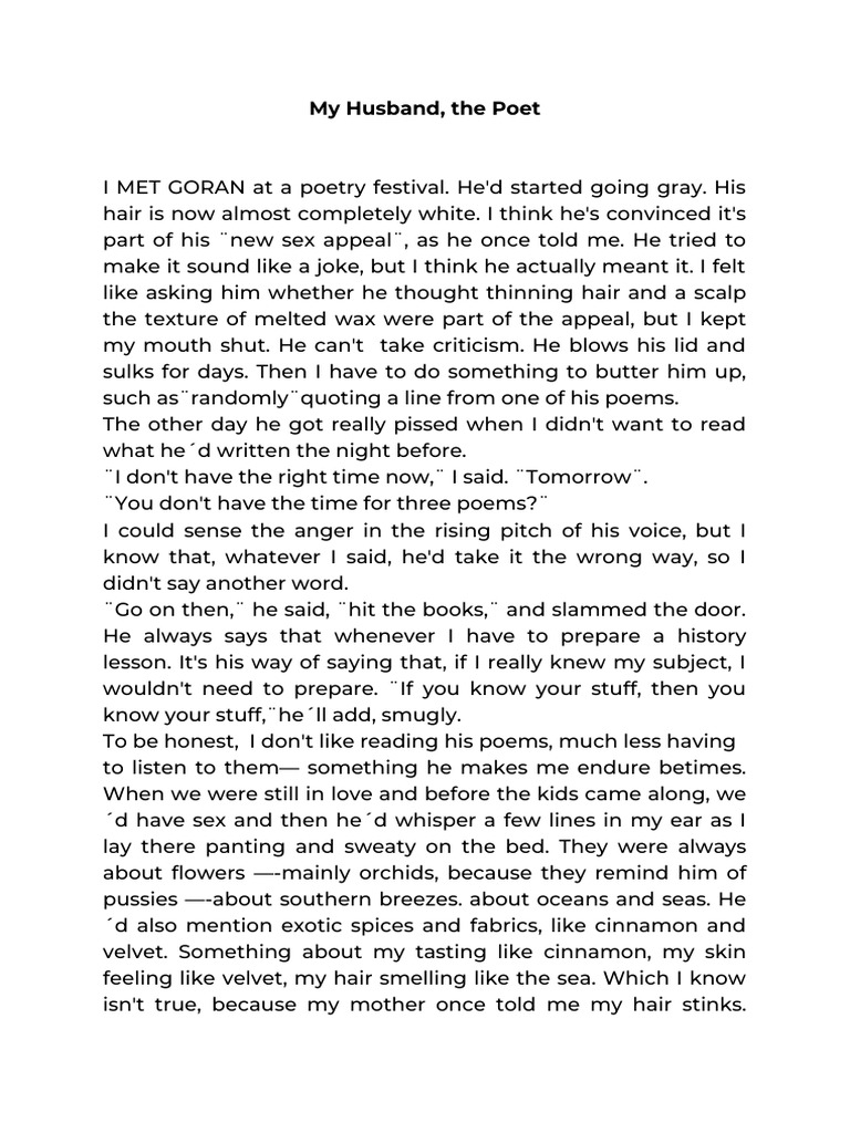 My Husband, The Poet (Rumena Buzarovska) | PDF | Poetry
