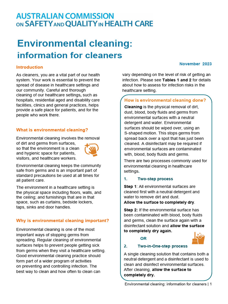 Environmental Cleaning Information For Cleaners Fact Sheet | PDF ...