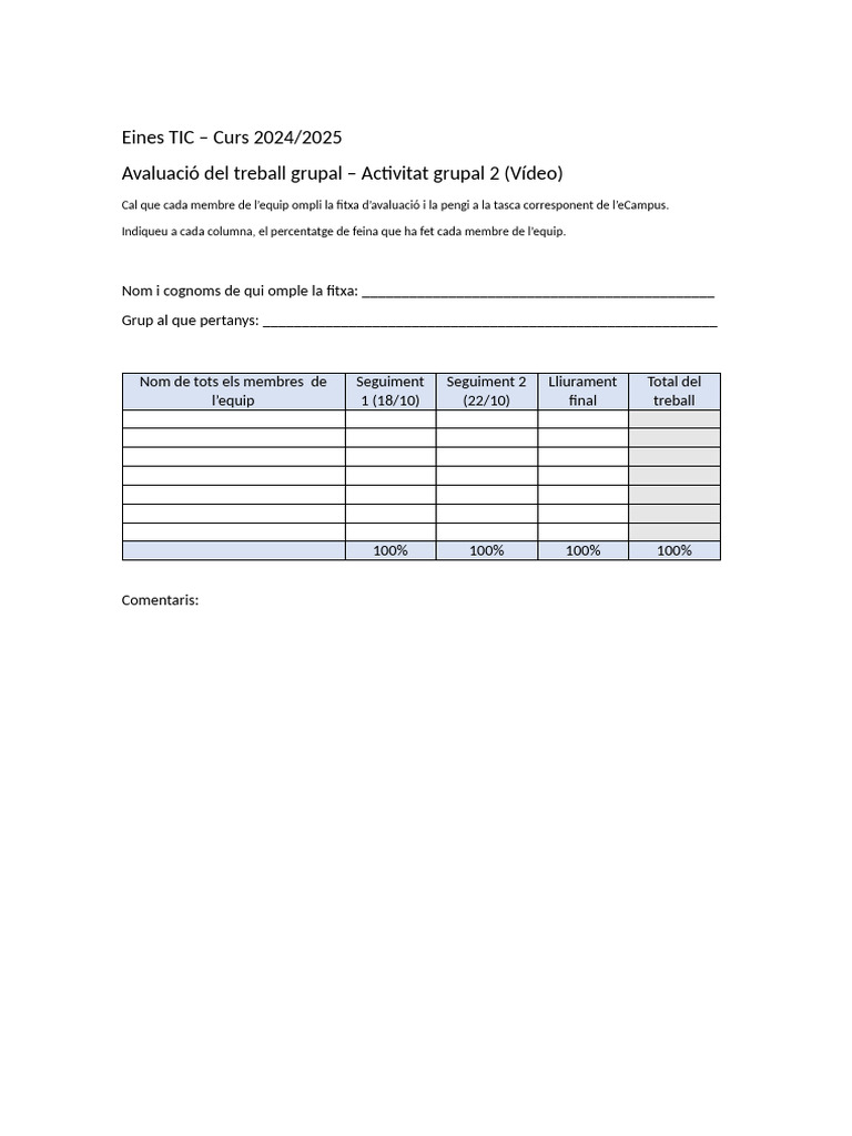Fitxa Treball Grupal | PDF
